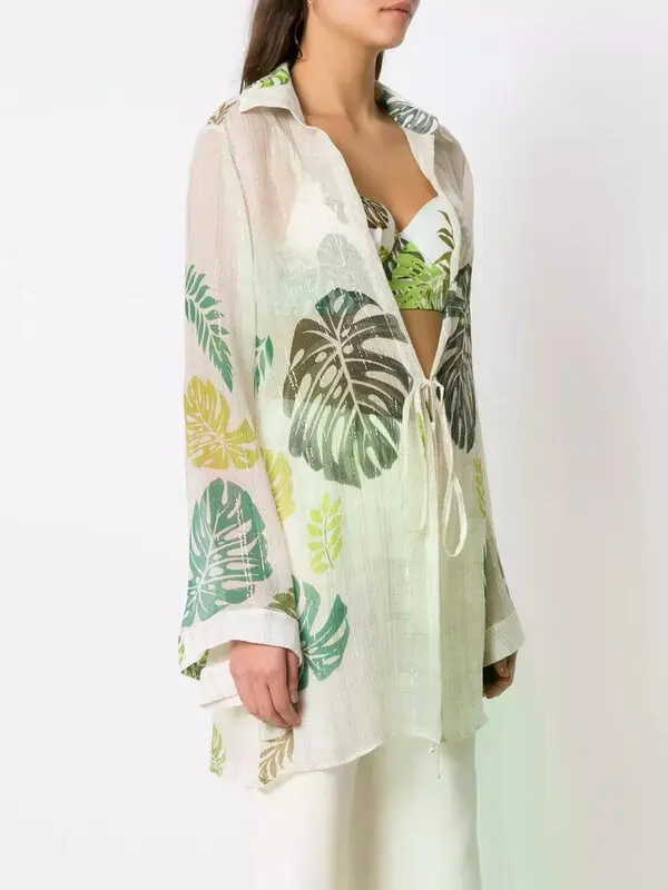 AMIR SLAMA Palm Leaf Print Beach Shirt