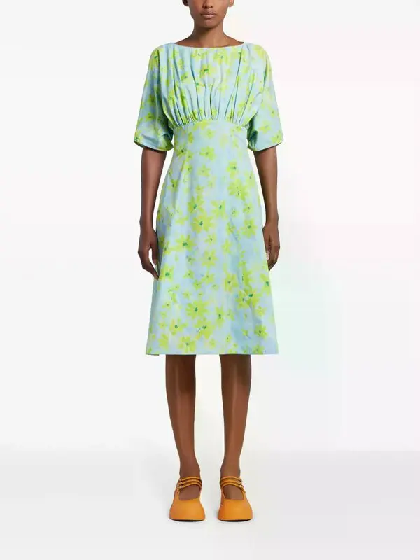 Marni Gathered Floral-print Cotton Dress