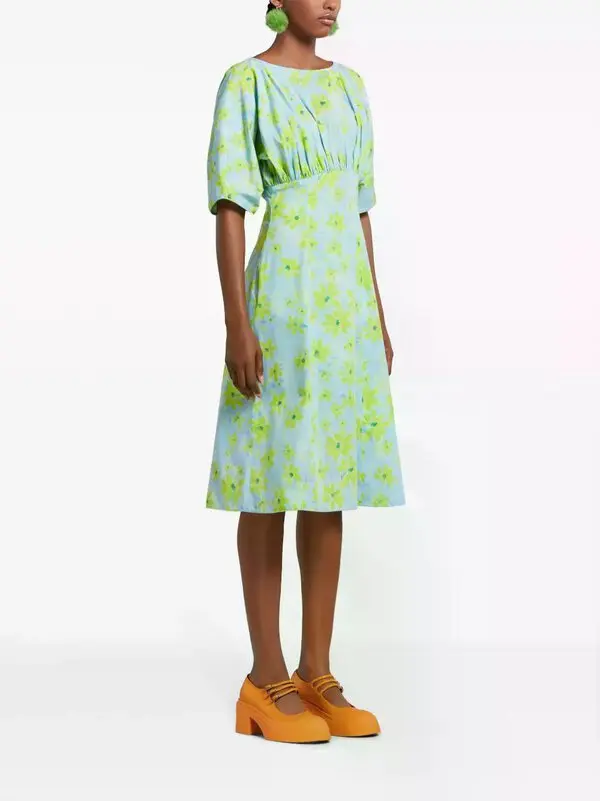 Marni Gathered Floral-print Cotton Dress