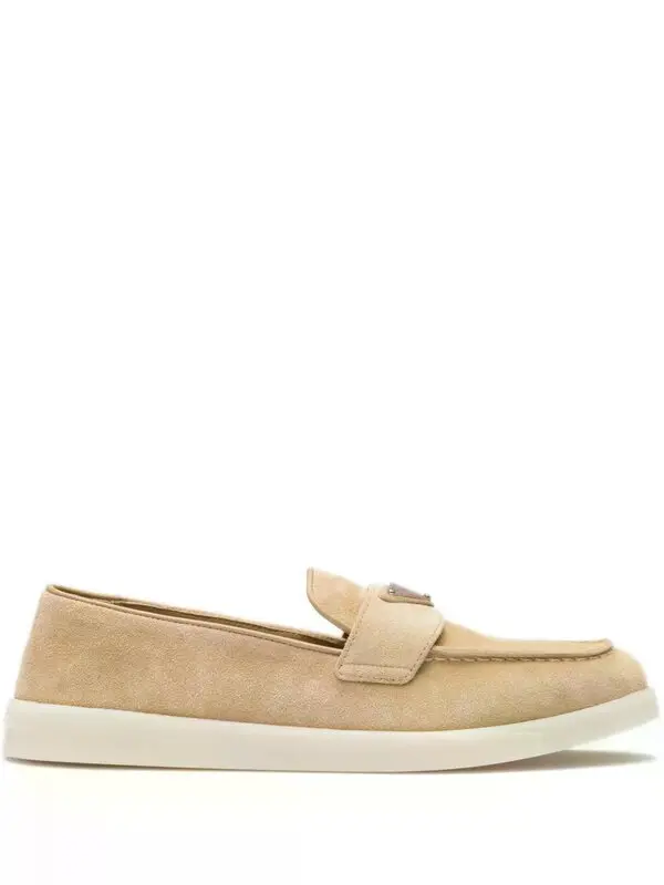 Prada Triangle-logo Suede Loafers - Neutrals