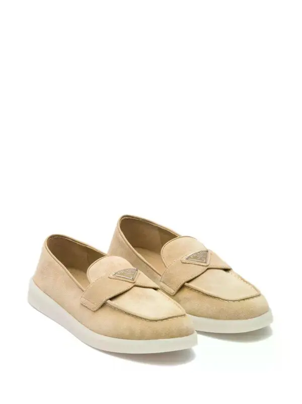 Prada Triangle-logo Suede Loafers - Neutrals