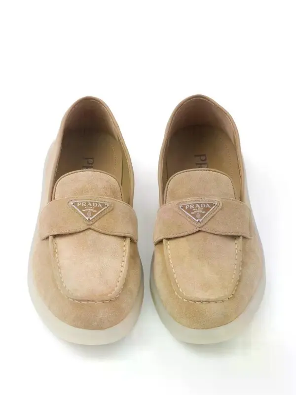 Prada Triangle-logo Suede Loafers - Neutrals