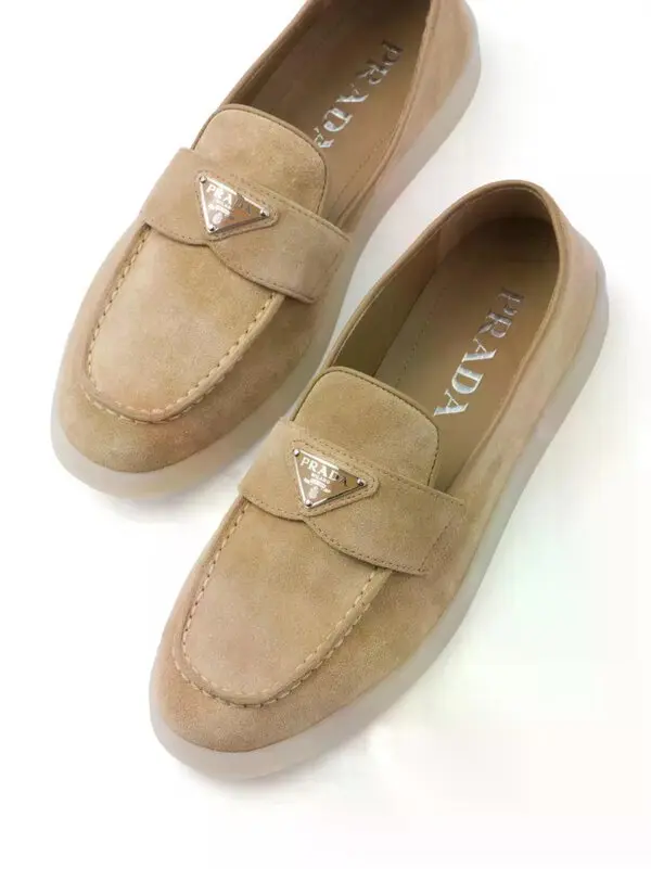 Prada Triangle-logo Suede Loafers - Neutrals