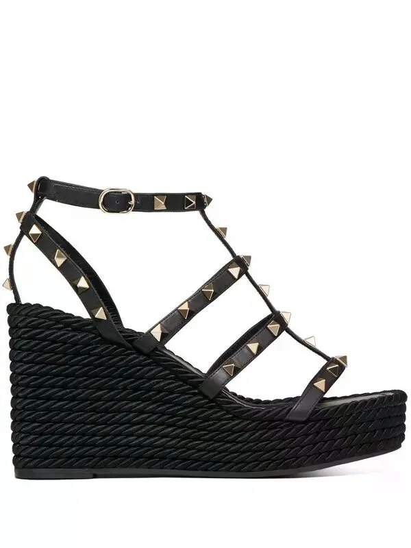 Valentino Garavani 95mm Studded Ankle-strap Wedge Sandals - Black
