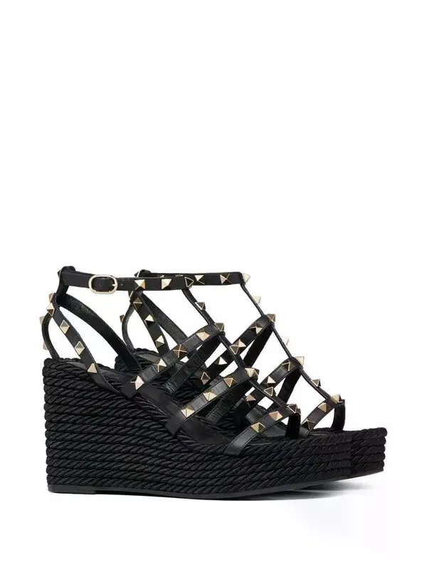 Valentino Garavani 95mm Studded Ankle-strap Wedge Sandals - Black