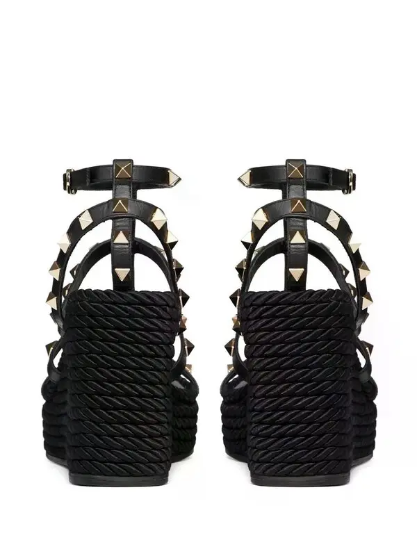 Valentino Garavani 95mm Studded Ankle-strap Wedge Sandals - Black