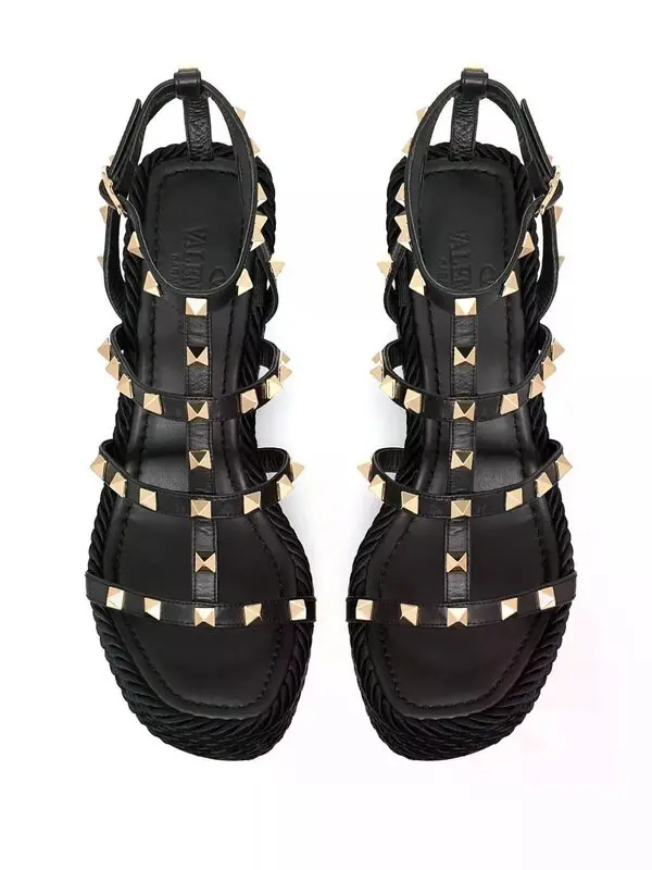 Valentino Garavani 95mm Studded Ankle-strap Wedge Sandals - Black