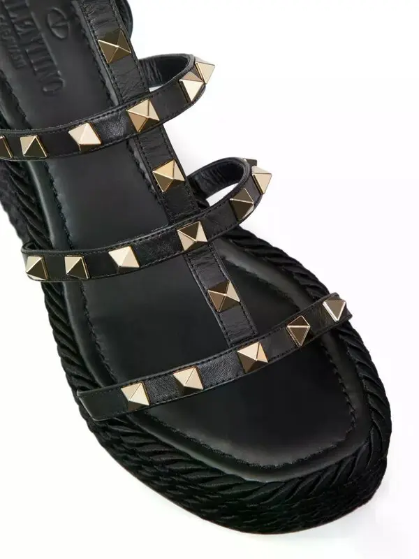 Valentino Garavani 95mm Studded Ankle-strap Wedge Sandals - Black