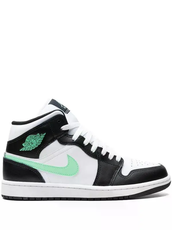 JORDAN Air 1 Mid Green Glow Sneakers - Black