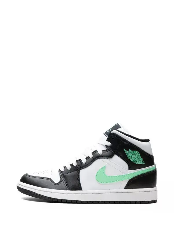 JORDAN Air 1 Mid Green Glow Sneakers - Black