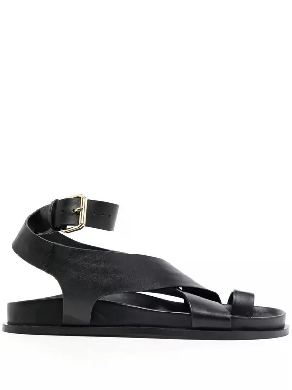 A.emery Jalen Flat Leather Sandals - Black