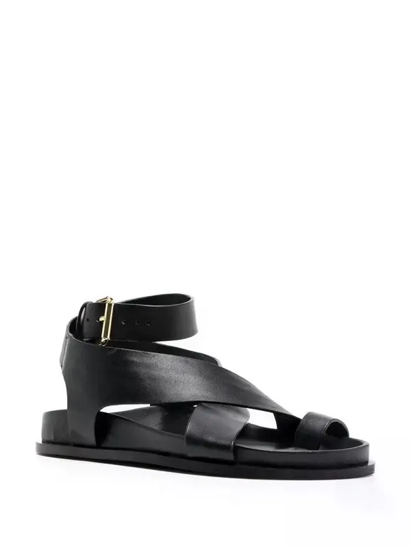 A.emery Jalen Flat Leather Sandals - Black