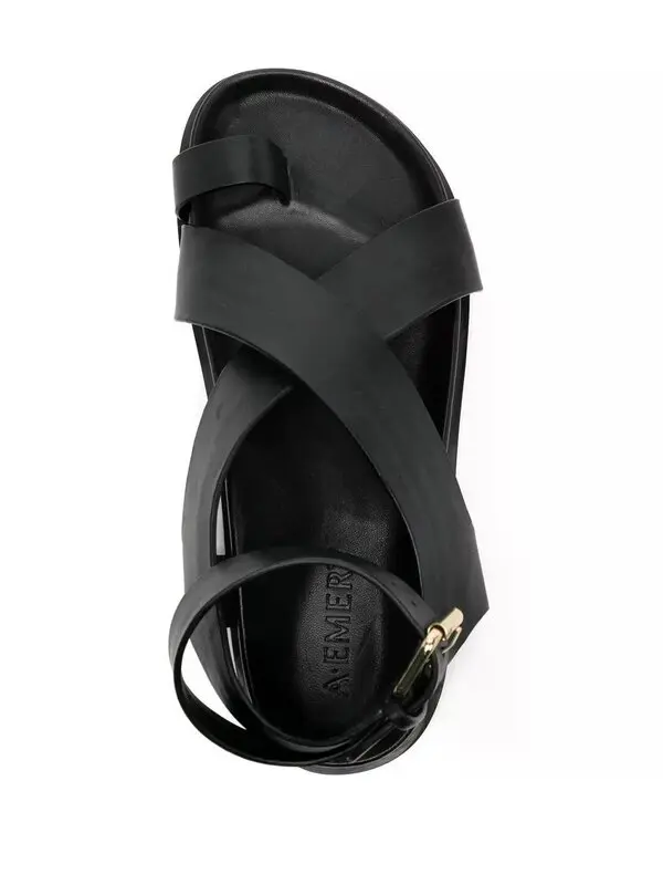 A.emery Jalen Flat Leather Sandals - Black