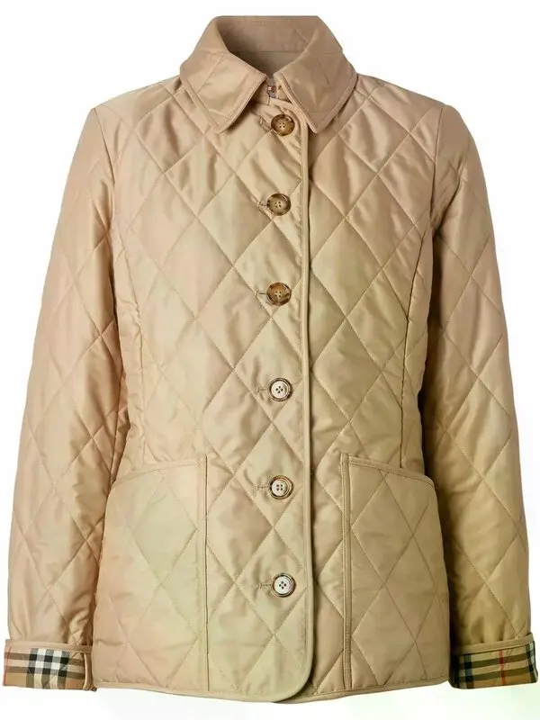 Burberry Diamond-quilted Jacket With Leather Trim And Check Lining - Neutrals