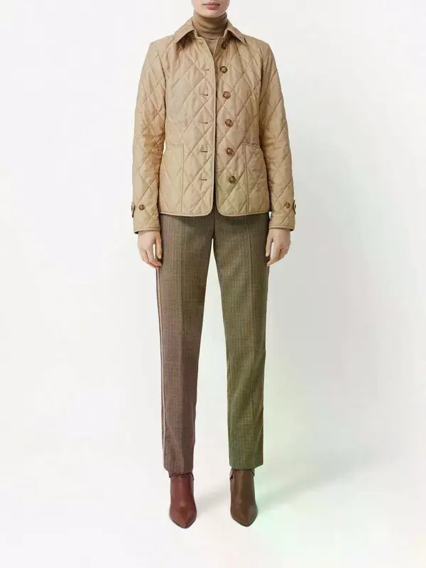 Burberry Diamond-quilted Jacket With Leather Trim And Check Lining - Neutrals