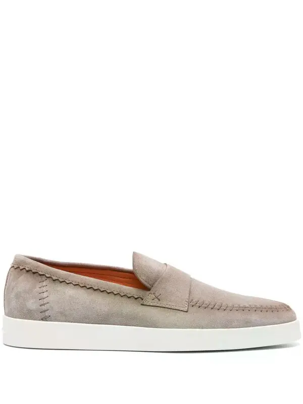 Santoni Logo-embossed Suede Loafers - Neutrals