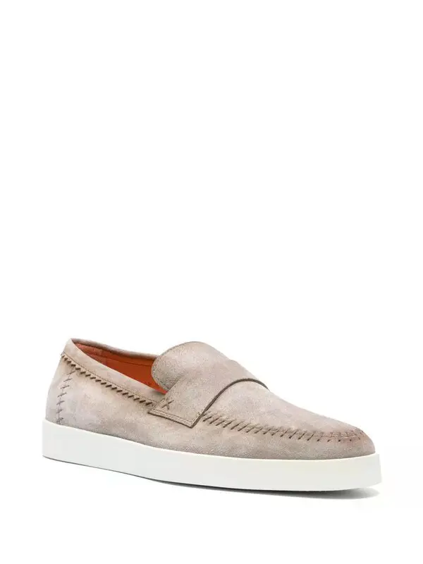 Santoni Logo-embossed Suede Loafers - Neutrals