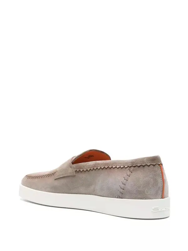 Santoni Logo-embossed Suede Loafers - Neutrals