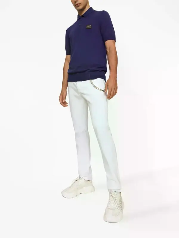 Dolce & Gabbana Logo-tag Wool Polo Shirt - Blue
