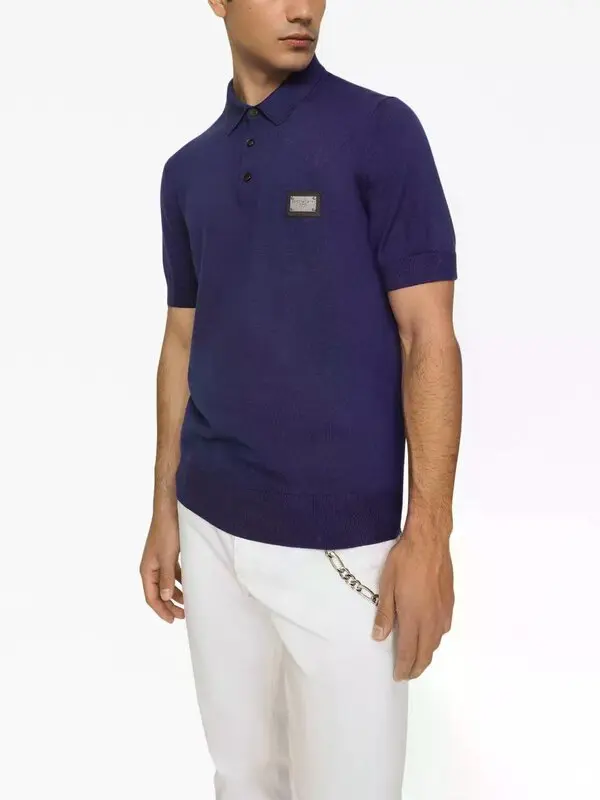 Dolce & Gabbana Logo-tag Wool Polo Shirt - Blue