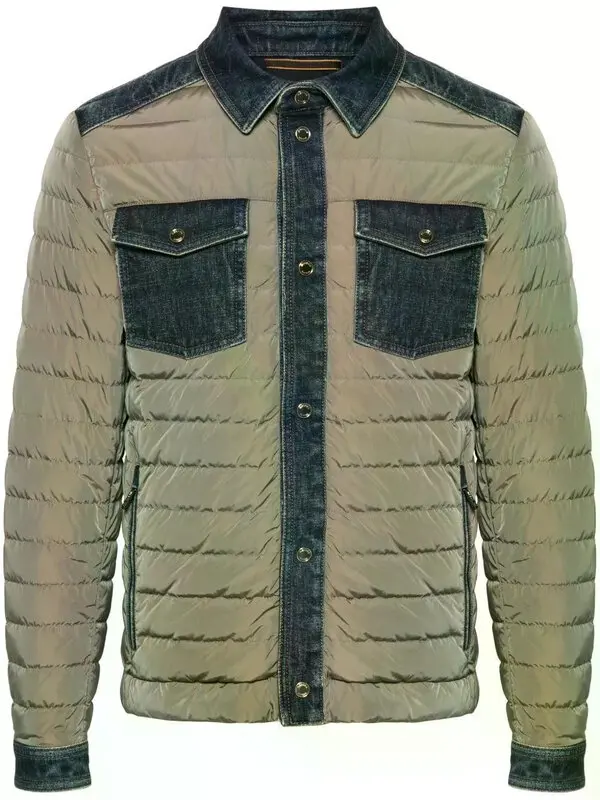 MOORER Denim-trim Quilted Jacket - Blue