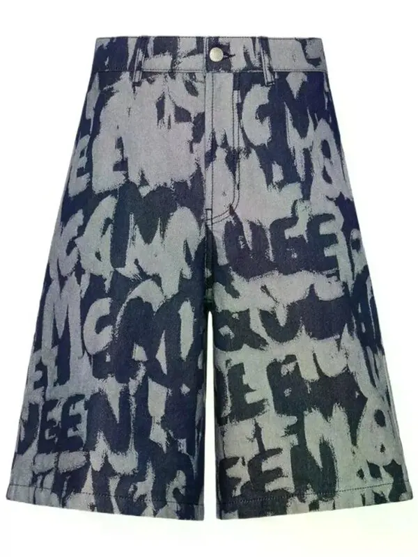 Alexander McQueen Graffiti-print Denim Shorts - Blue