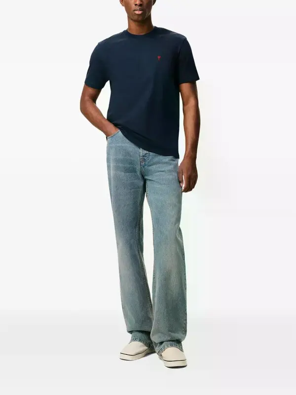 AMI Paris De Coeur Embroidered Organic Cotton T-shirt - Blue