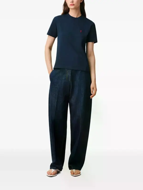 AMI Paris De Coeur Embroidered Organic Cotton T-shirt - Blue
