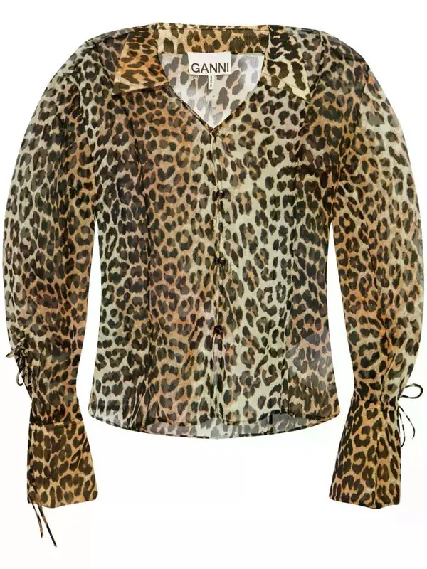 GANNI Animal-print Long-sleeve Blouse - Neutrals