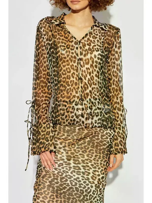 GANNI Animal-print Long-sleeve Blouse