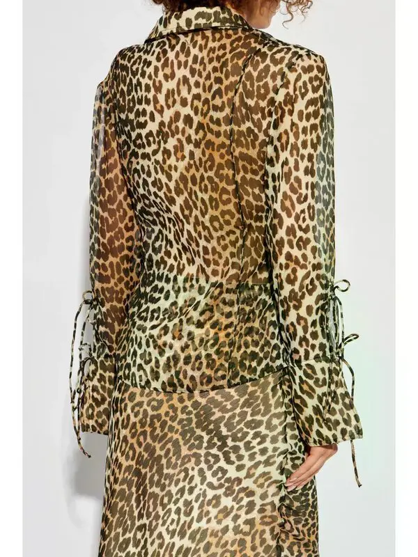 GANNI Animal-print Long-sleeve Blouse