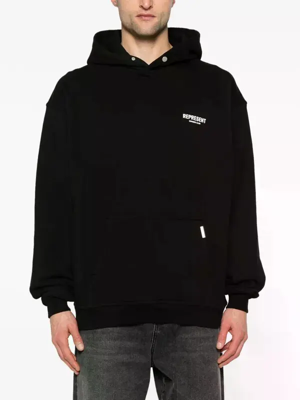 REPRESENT Logo-print Cotton Hoodie - Black