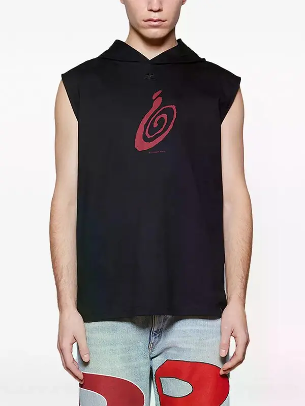 COURREGES Sleeveless Hoodie With Appliqué Logo
