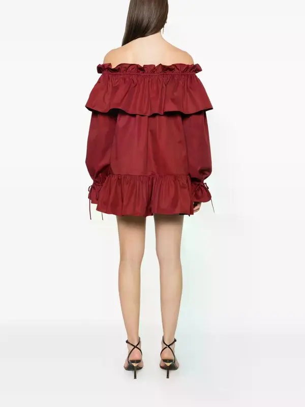 Saint Laurent Ruffled Cotton Mini Dress - Red