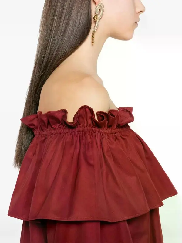 Saint Laurent Ruffled Cotton Mini Dress - Red