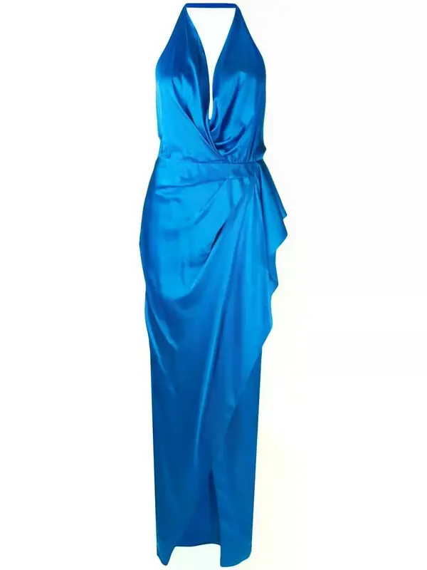 Michelle Mason Satin Halterneck Gown