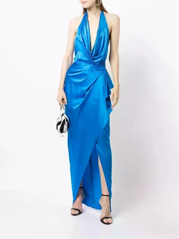 Michelle Mason Satin Halterneck Gown