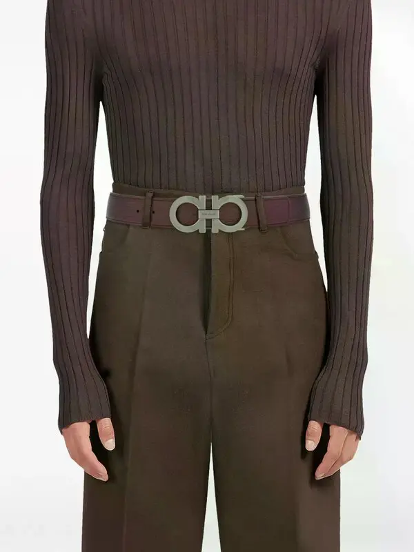 FERRAGAMO Gancini Buckle Leather Belt - Red