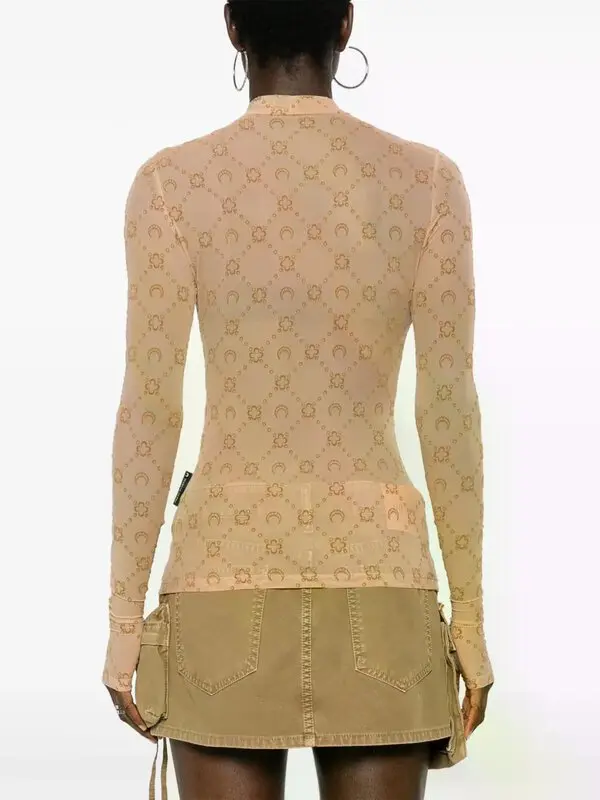 MARINE SERRE Logo-pattern Mock Neck Long Sleeve Top - Neutrals