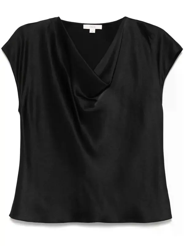 Vince Silk Cowl-neck Blouse - Black