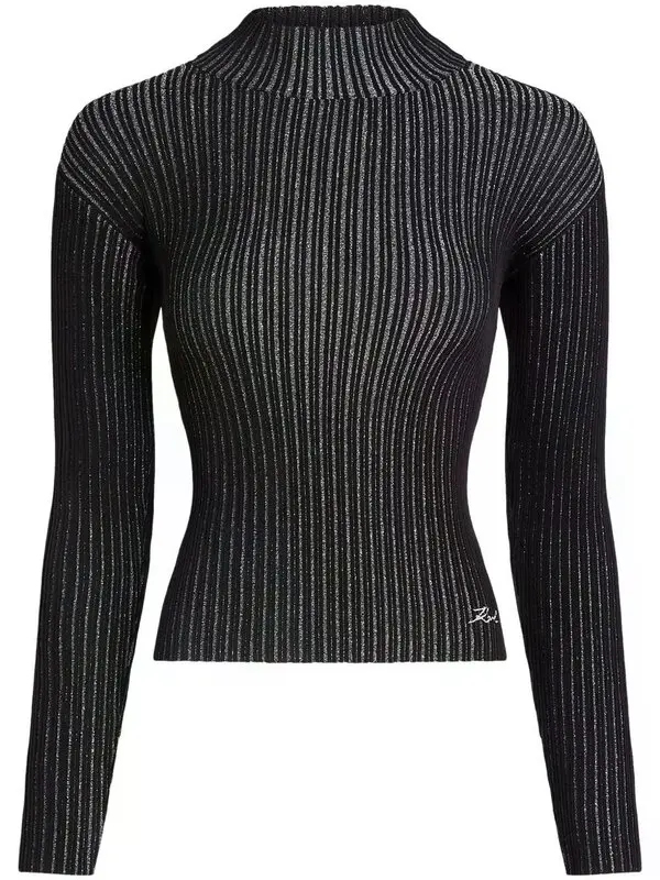 Karl Lagerfeld Mock-neck Lurex T-shirt - Black