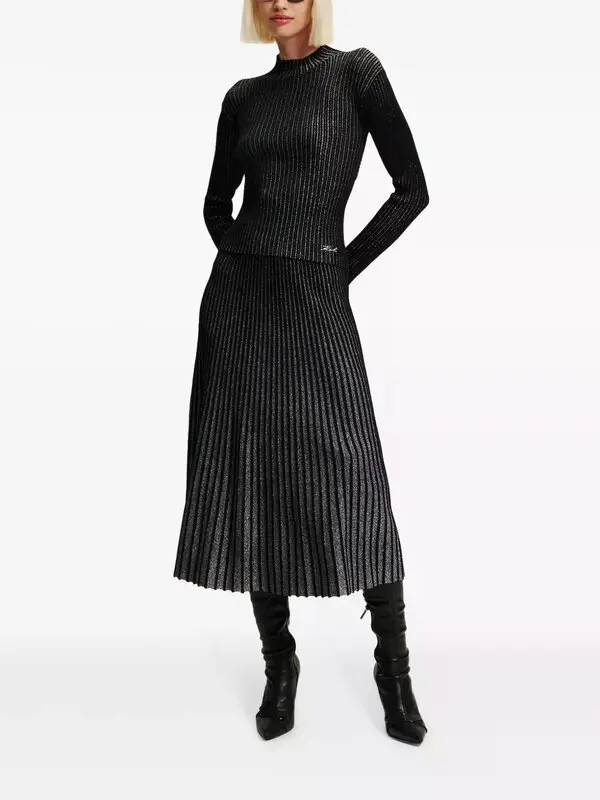 Karl Lagerfeld Mock-neck Lurex T-shirt - Black