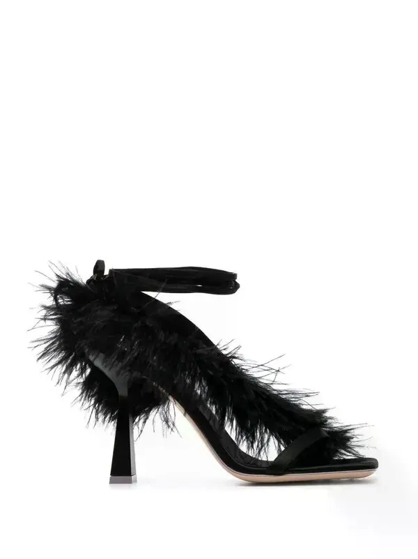 SEBASTIAN MILANO Marie A. 110mm Feather-trim Sandals - Black