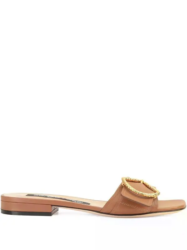 SERGIO ROSSI Buckled Leather Sandals - Brown