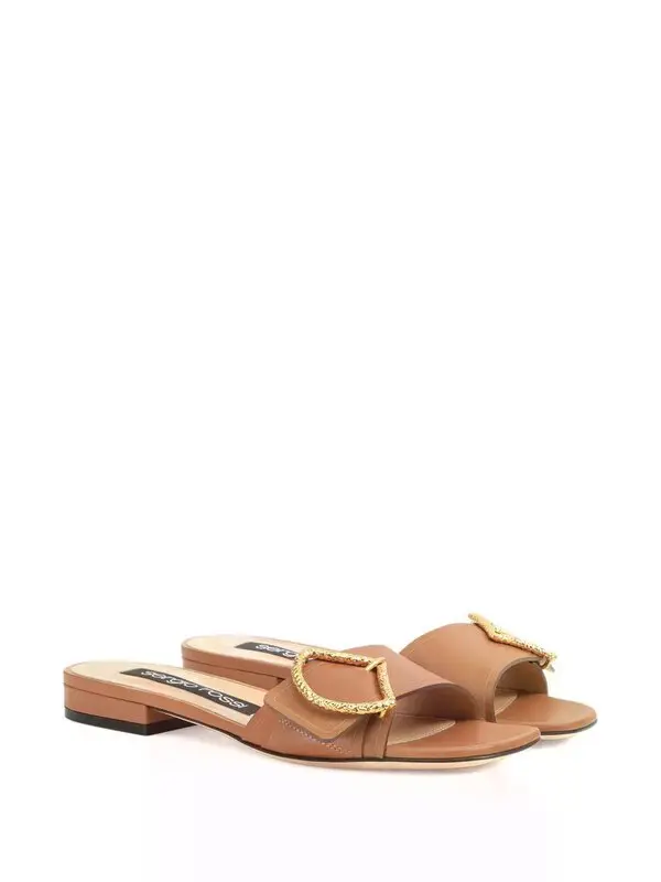 SERGIO ROSSI Buckled Leather Sandals - Brown