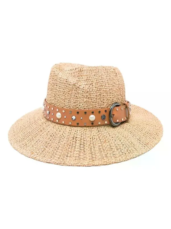 MAISON MICHEL Virginie Decorative Belt Fedora Hat - Neutrals