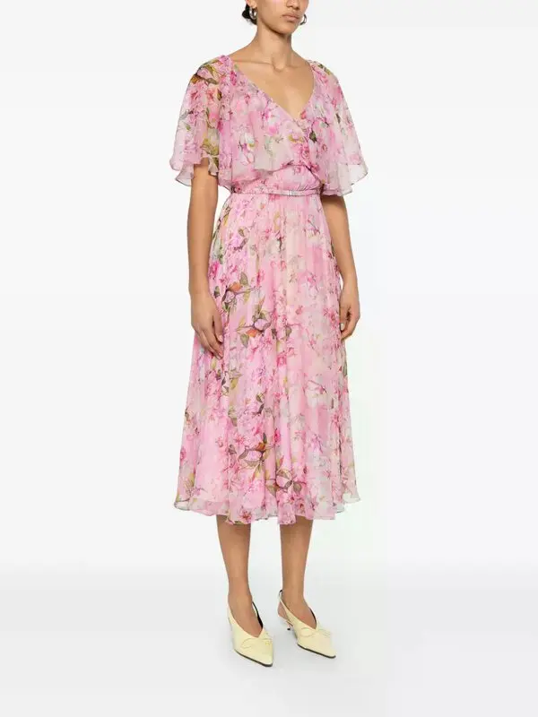 NISSA Floral-print Silk Midi Dress