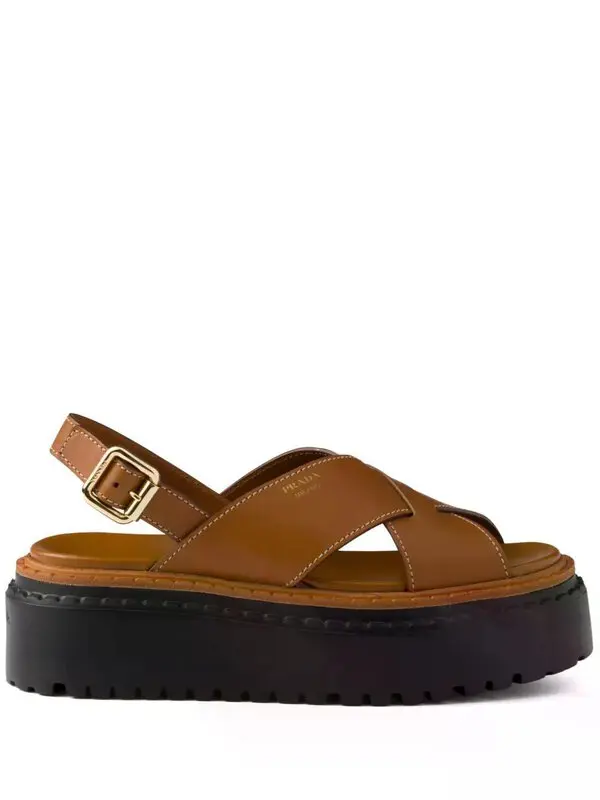 Prada Leather Platform Sandals - Brown