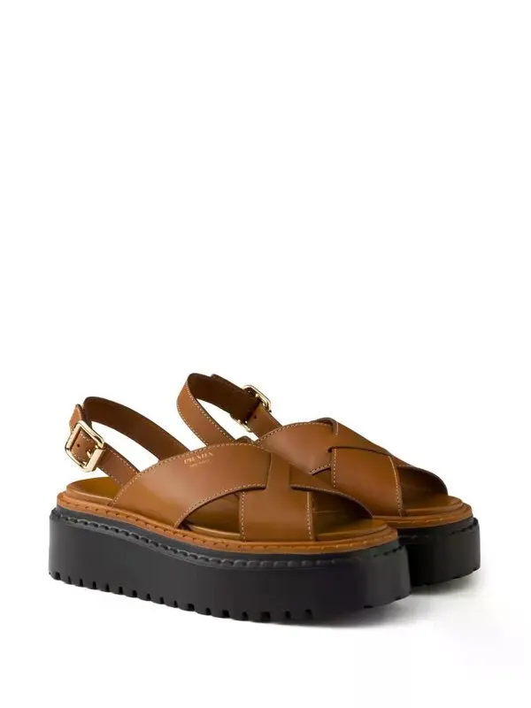 Prada Leather Platform Sandals - Brown