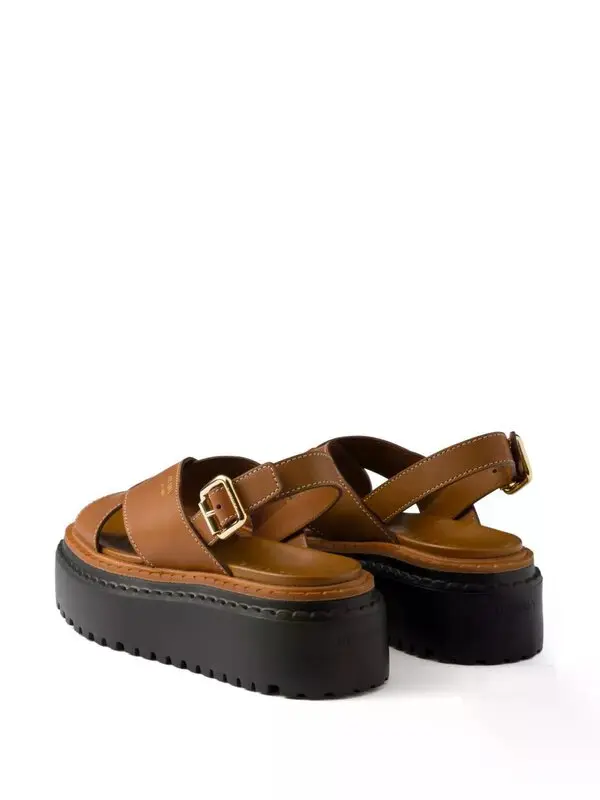 Prada Leather Platform Sandals - Brown